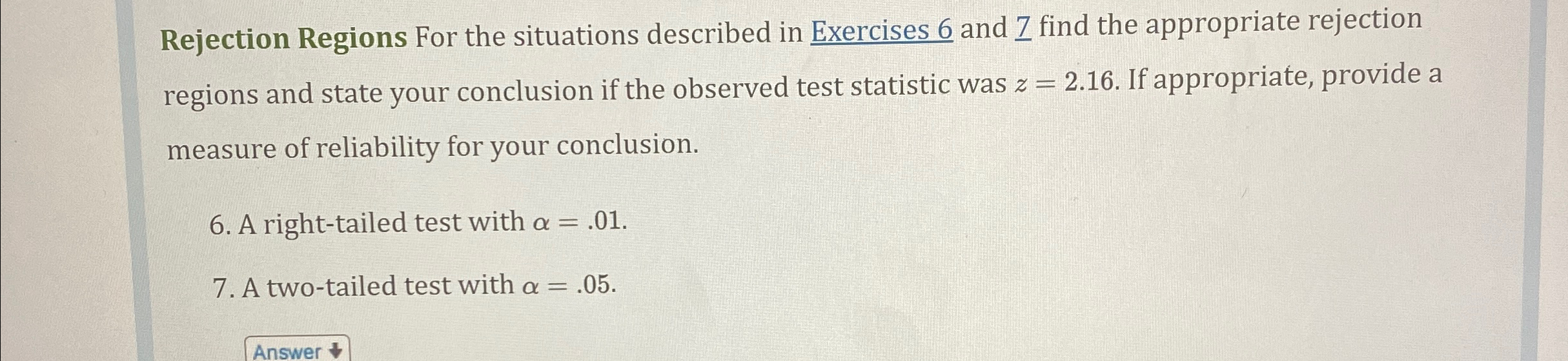 Solved Rejection Regions For the situations described in | Chegg.com
