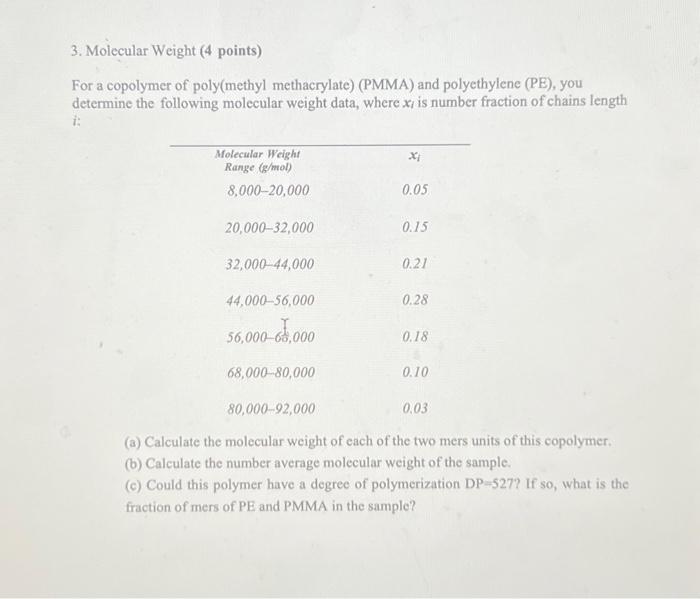Solved 3. Molecular Weight ( 4 points) For a copolymer of | Chegg.com