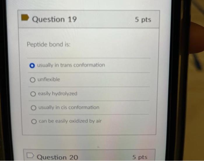 Solved Peptide bond is: usually in trans conformation | Chegg.com