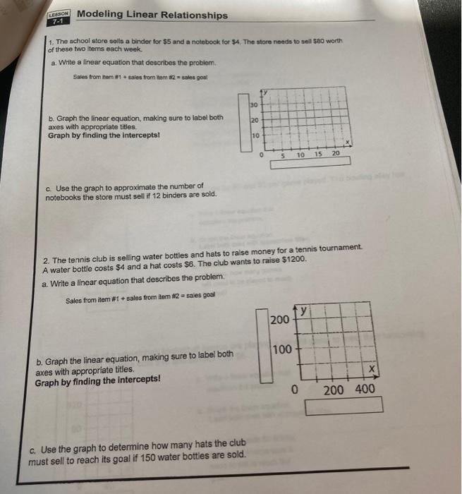 Solved LESSON 7-1 Modeling Linear Relationships 1. The | Chegg.com
