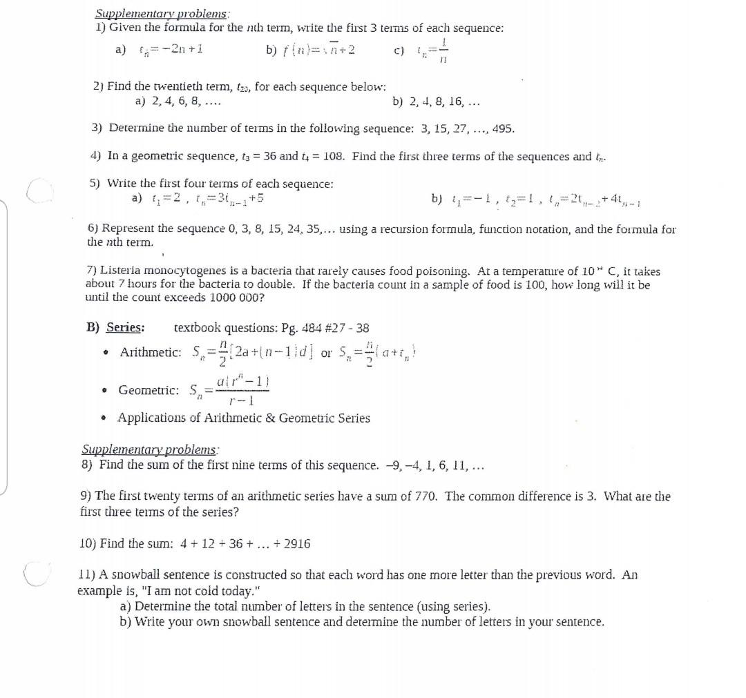 Solved Supplementary problems: 1) Given the formula for the | Chegg.com