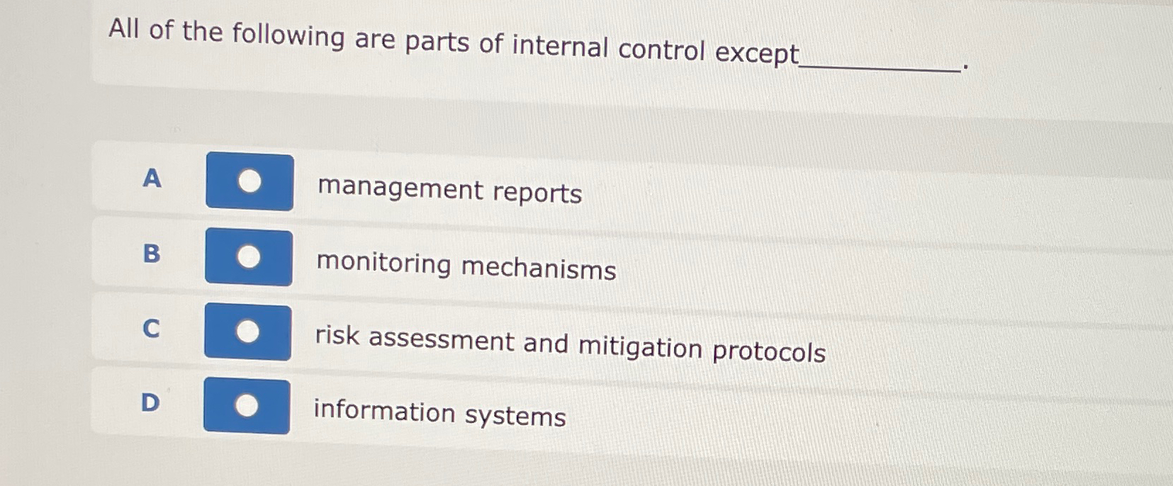 Solved All of the following are parts of internal control | Chegg.com