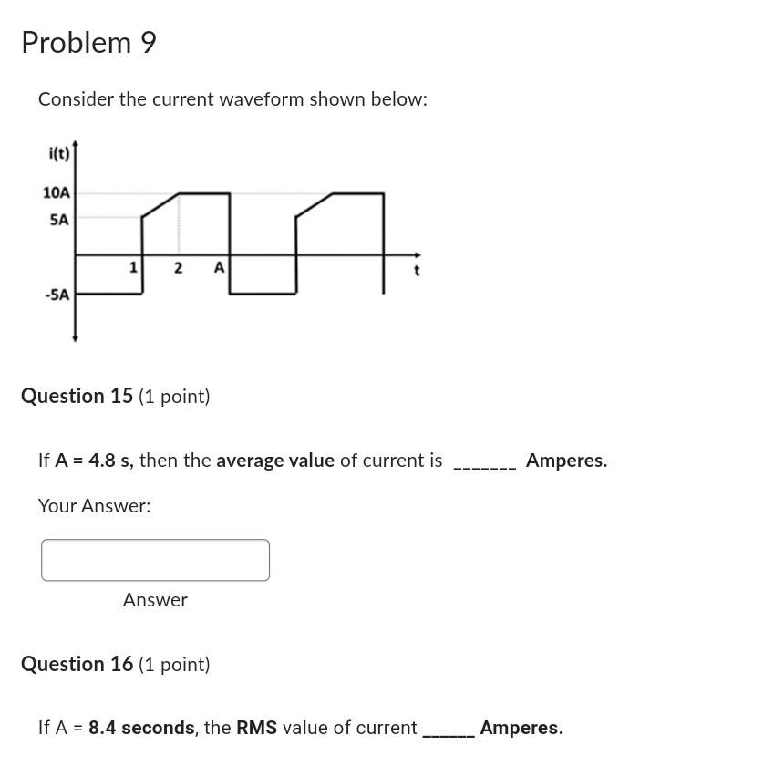 Solved Consider the current waveform shown below: Question | Chegg.com