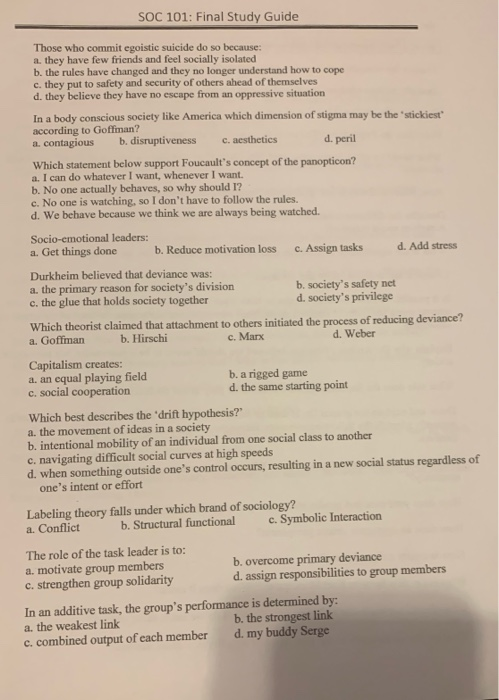 Solved SOC 101: Final Study Guide According to Merton's | Chegg.com