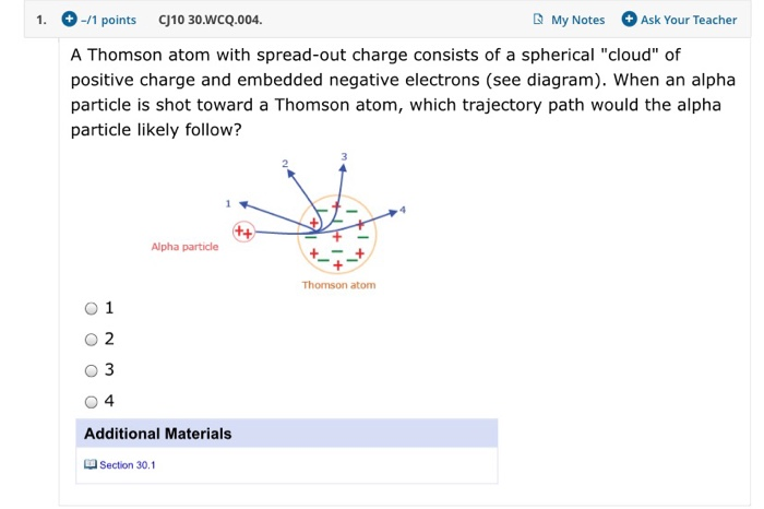 Solved A Thomson atom with spread-out charge consists of a | Chegg.com