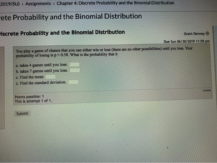 Solved Chapter 4: Discrete Probability and the Binomial | Chegg.com