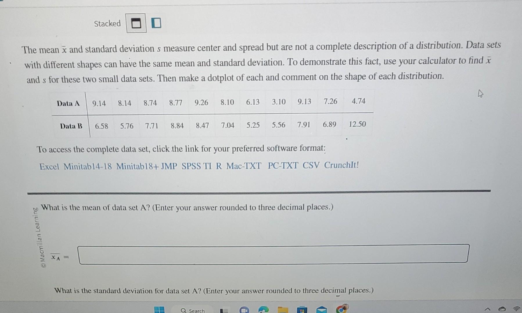 Solved The mean xˉ and standard deviation s measure center | Chegg.com