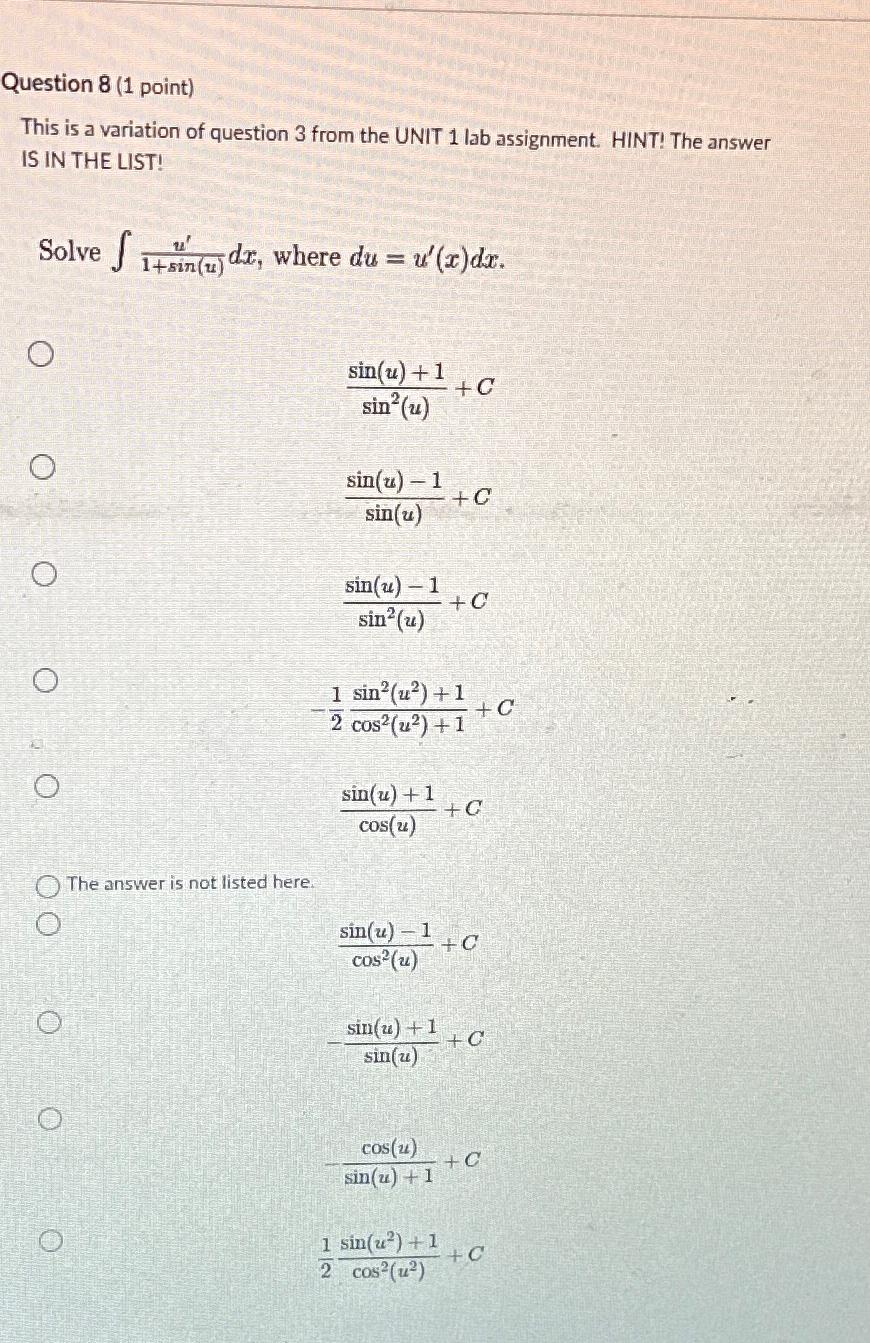 Solved Question 8 (1 ﻿point)This is a variation of question | Chegg.com