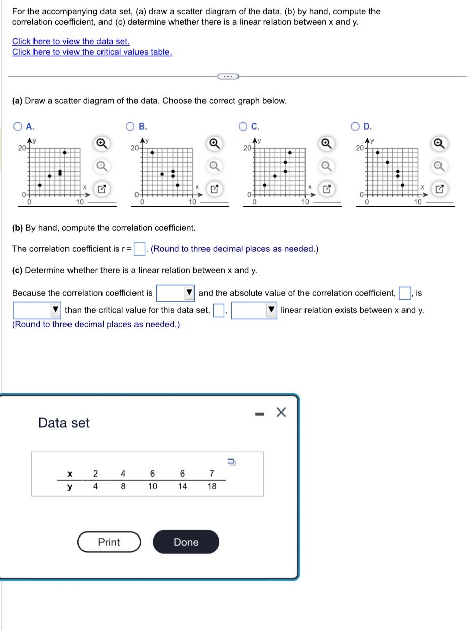 Solved For the accompanying data set, (a) ﻿draw a scatter | Chegg.com