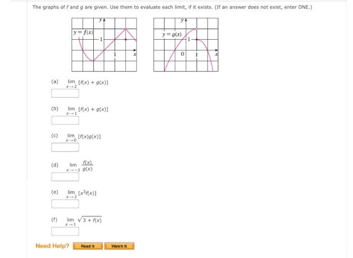Solved he graphs of f and g are given. Use them to evaluate | Chegg.com
