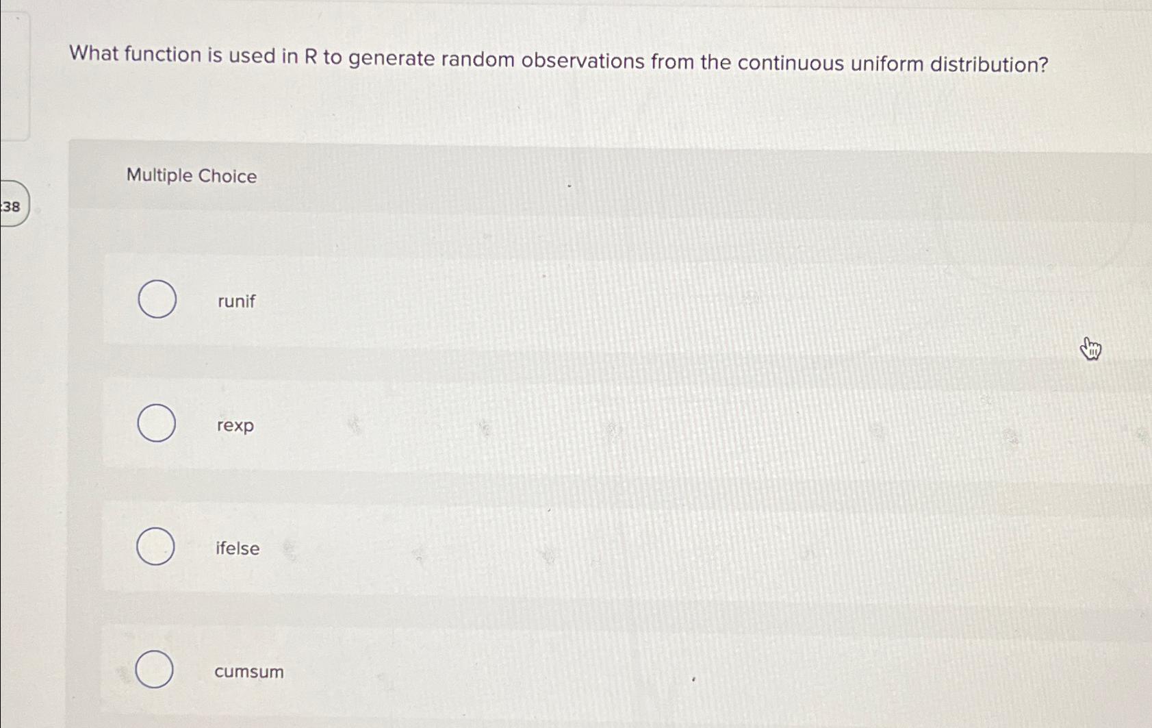 Solved What function is used in R ﻿to generate random | Chegg.com