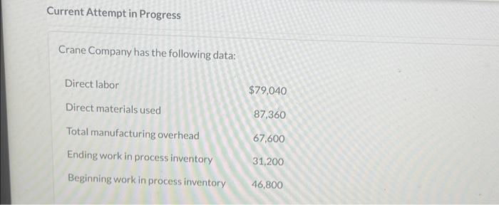 Solved Current Attempt in Progress Crane Company has the | Chegg.com