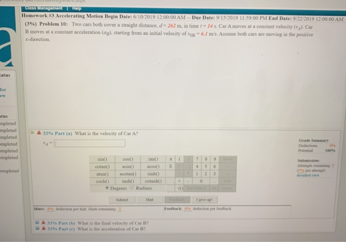 Solved Class Management Help Homework #3 Accelerating Motion | Chegg.com Solved Class Management Help Homework #3 Accelerating Motion | Chegg.com