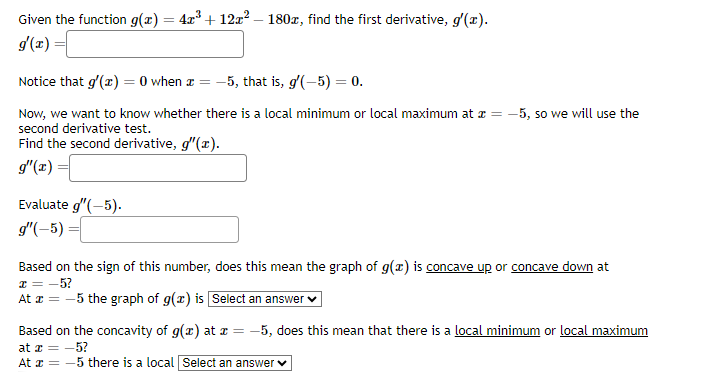 Solved Given the function g(x)=4x3+12x2-180x, ﻿find the | Chegg.com