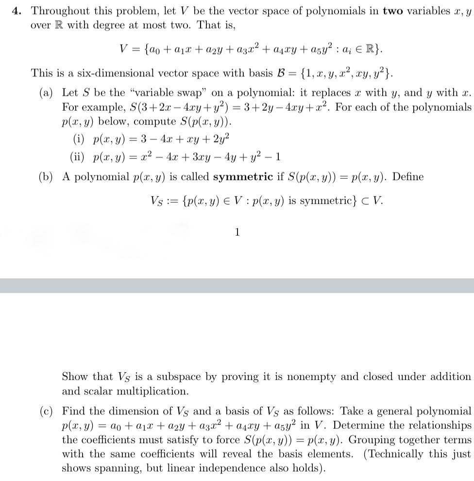 Throughout this problem, let V ﻿be the vector space | Chegg.com