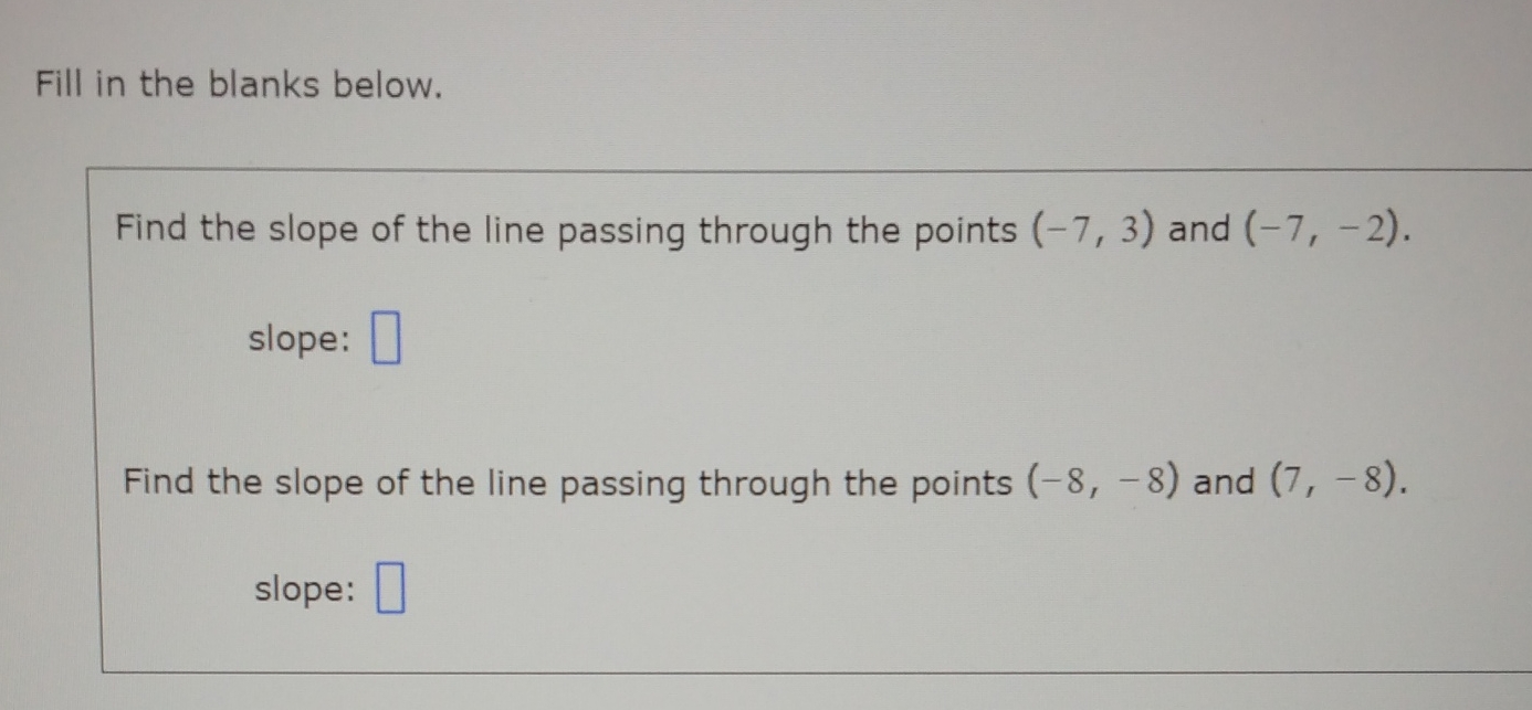 Solved Fill in the blanks below.Find the slope of the line | Chegg.com