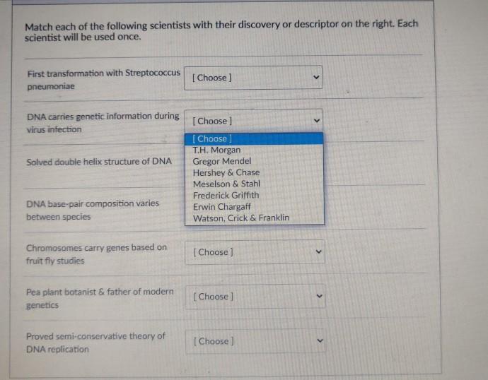Solved Match each of the following scientists with their | Chegg.com