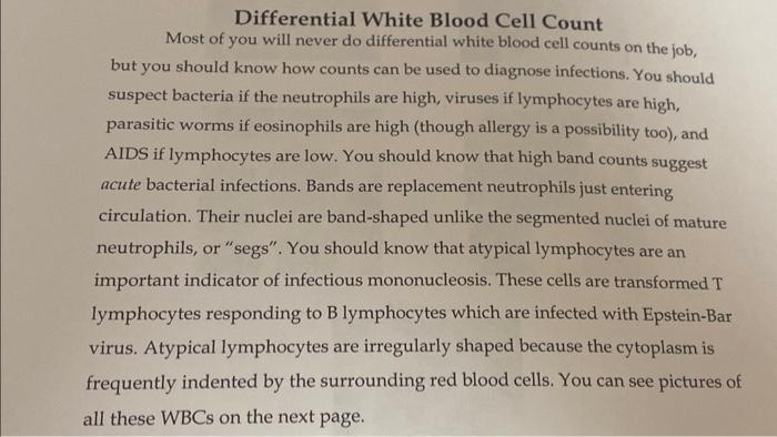 Differential White Blood Cell Count Most of you | Chegg.com