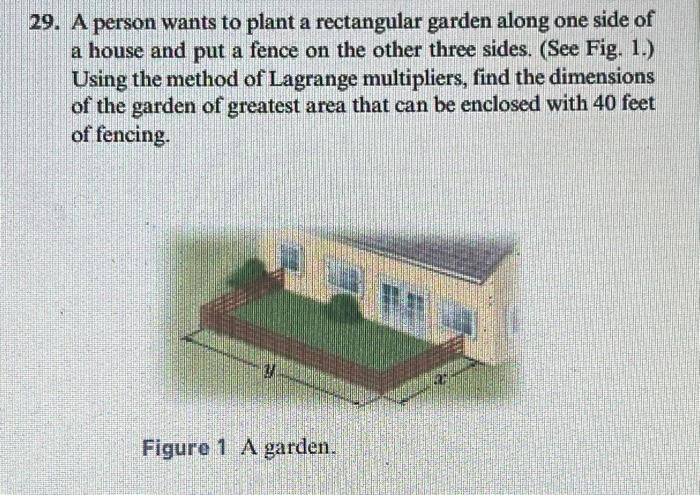 Solved 29. A person wants to plant a rectangular garden | Chegg.com