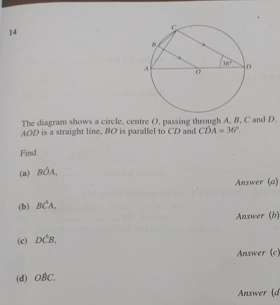 Solved The diagram shows a circle, centre O, passing through | Chegg.com