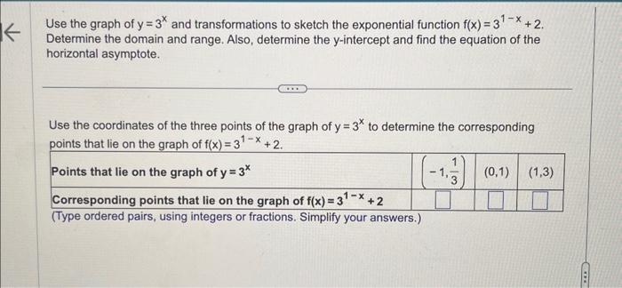 Solved Use the graph of y=3x and transformations to sketch | Chegg.com