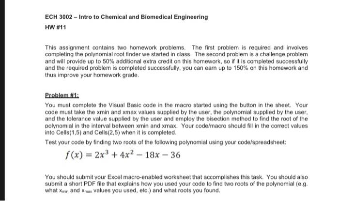ECH 3002 - Intro to Chemical and Biomedical | Chegg.com