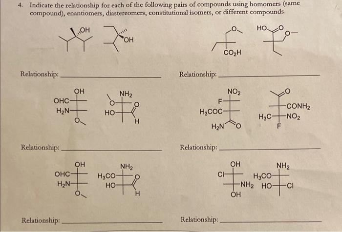 Solved 4. Indicate the relationship for each of the | Chegg.com