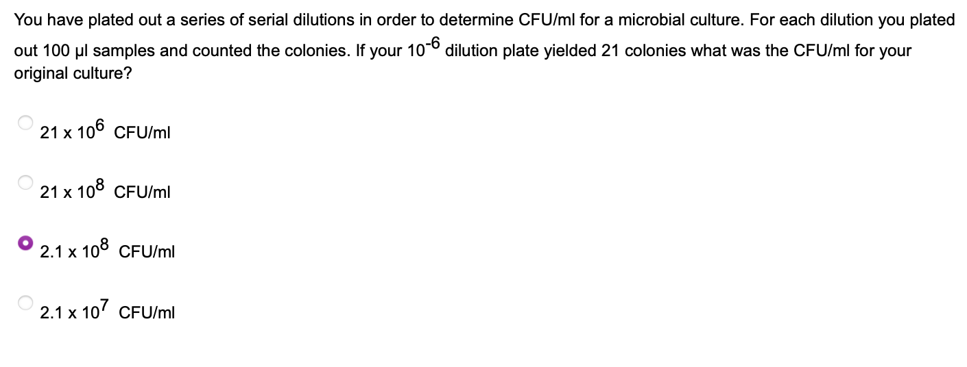 Solved You have plated out a series of serial dilutions in | Chegg.com