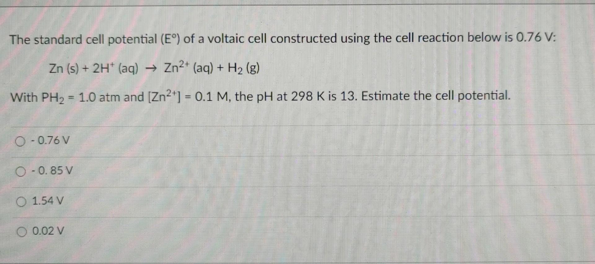 Solved The standard cell potential (E∘) of a voltaic cell | Chegg.com