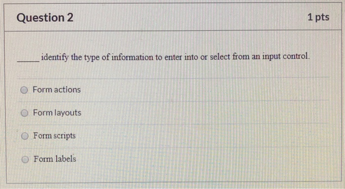 Solved Question 2 1 pts identify the type of information to | Chegg.com