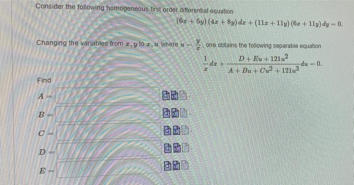 Solved Consider the following homogeneous first order | Chegg.com