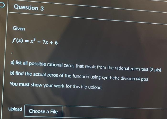 Solved f(x)=x3−7x+6 a) list all possible rational zeros that | Chegg.com