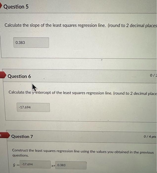 Solved Calculate the slope of the least squares regression | Chegg.com