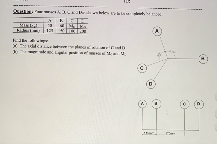 Solved Question: Four masses A, B, C and Das shown below are | Chegg.com