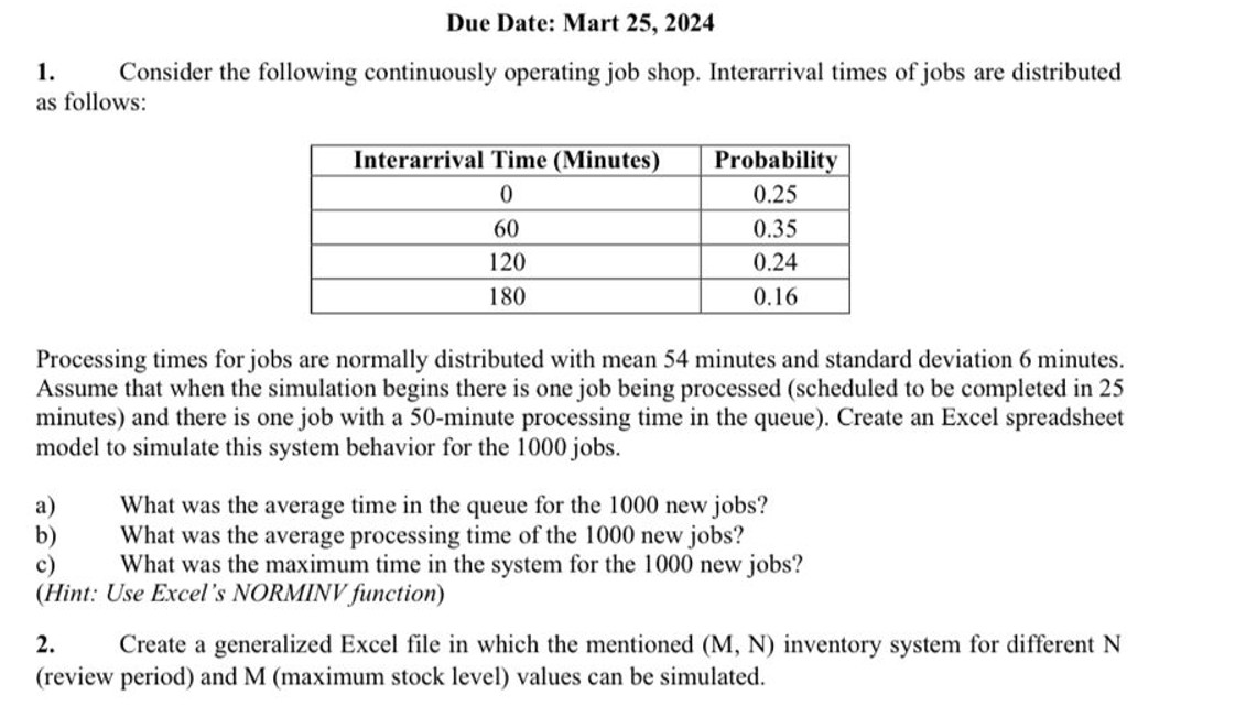 Solved Due Date: Mart 25, 2024Consider the following | Chegg.com
