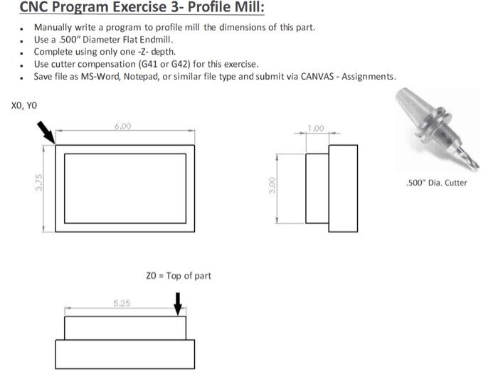 Solved CNC Program Exercise 3- Profile Miil: - Manually | Chegg.com