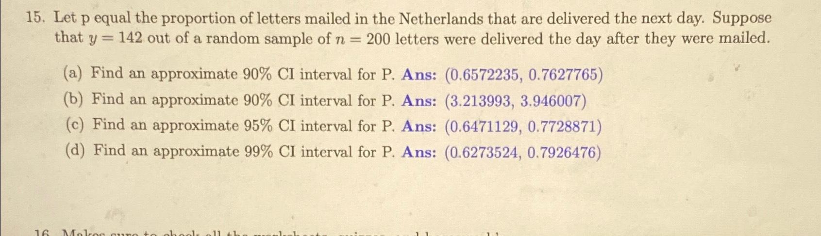 Solved Let p ﻿equal the proportion of letters mailed in the | Chegg.com
