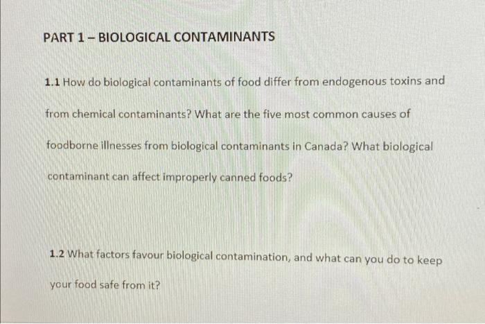 Solved PART 1 - BIOLOGICAL CONTAMINANTS 1.1 How do | Chegg.com