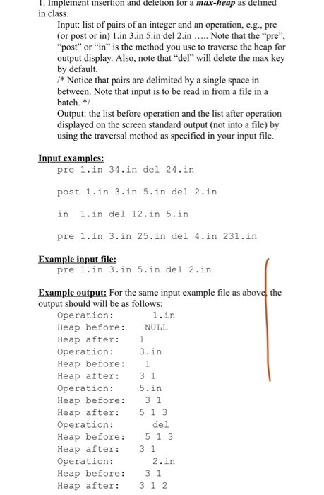 Solved 1. Implement insertion and deletion for a max-heap as | Chegg.com