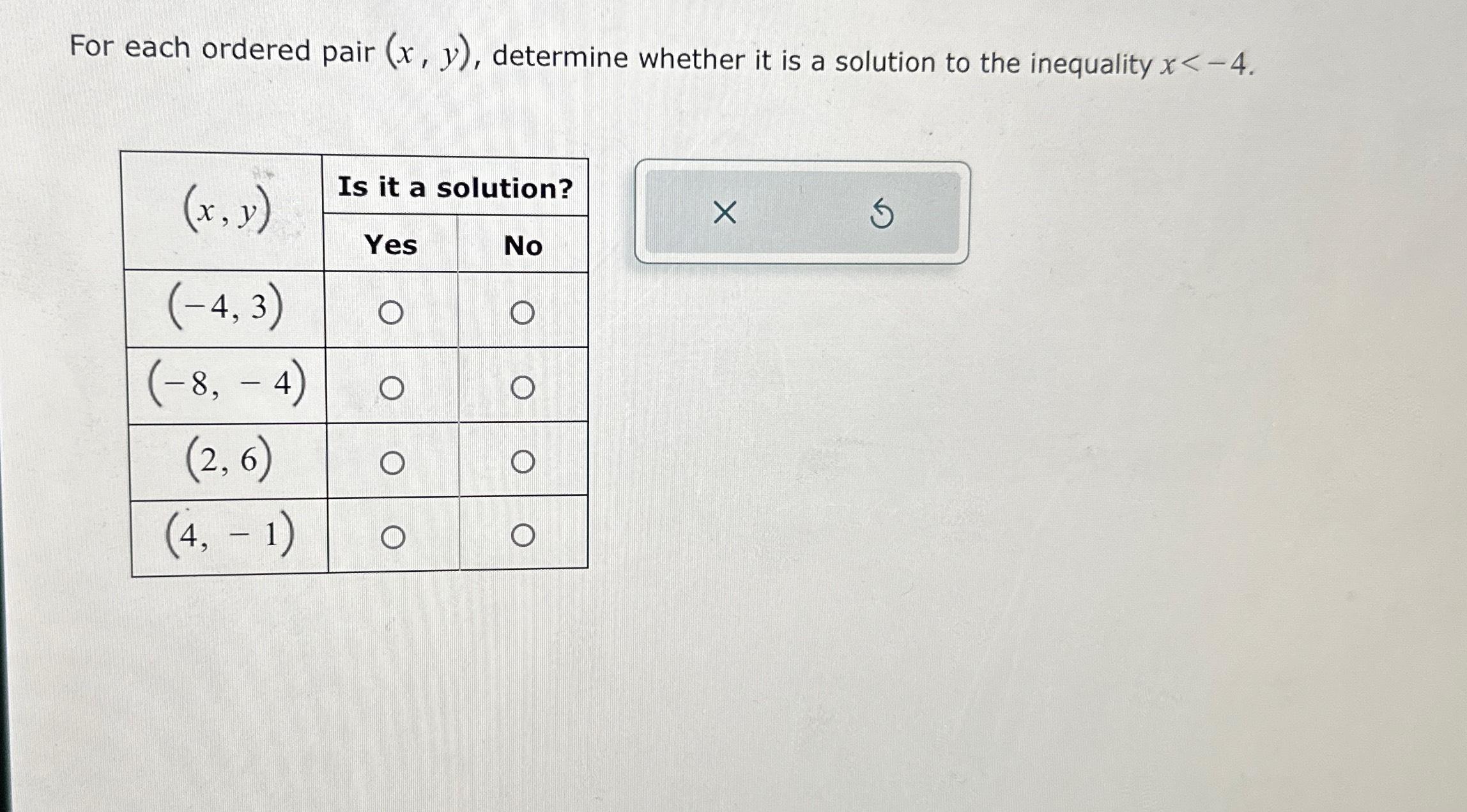 Solved For each ordered pair (x,y), ﻿determine whether it is | Chegg.com