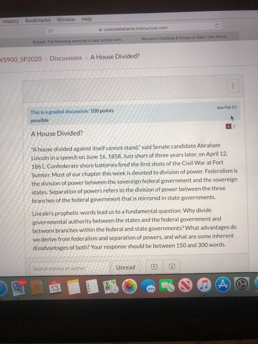Solved History Bookmarks Window Help coastalalabama | Chegg.com