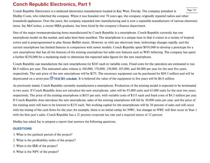Solved Conch Republic Electronics, Part 1 Conch Republic | Chegg.com