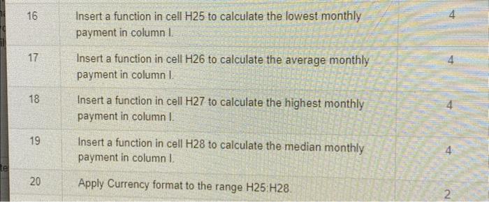 16 Insert a function in cell H25 to calculate the | Chegg.com