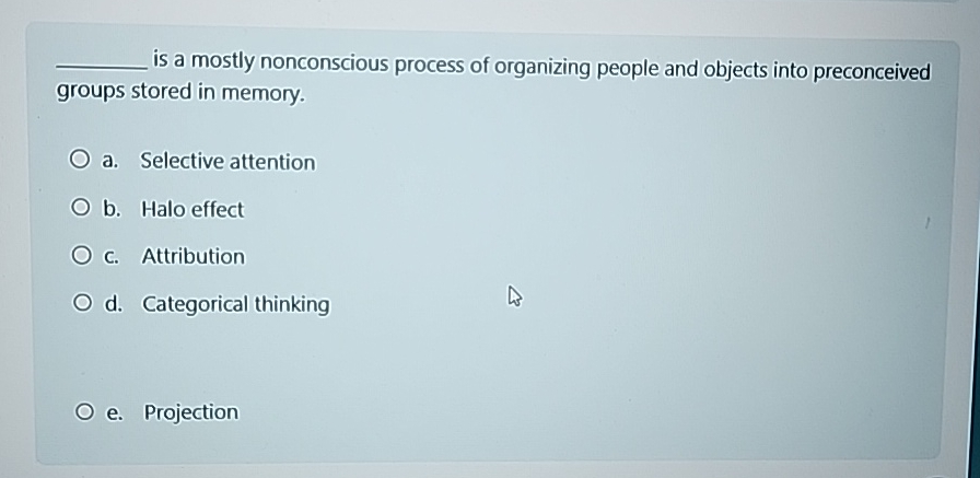 Solved q, ﻿is a mostly nonconscious process of organizing | Chegg.com