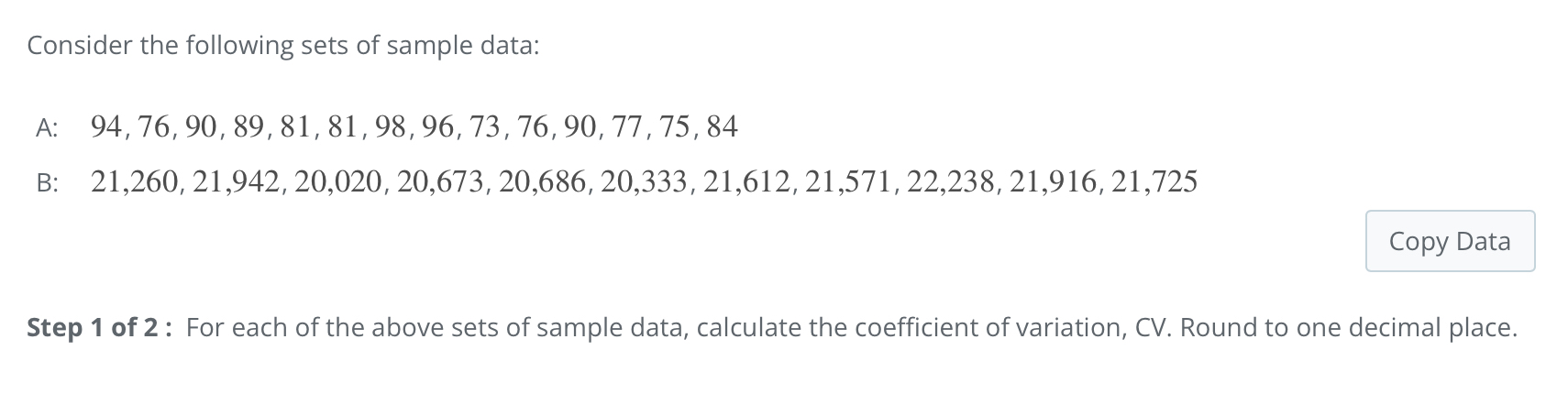 Solved Consider the following sets of sample data:A: | Chegg.com