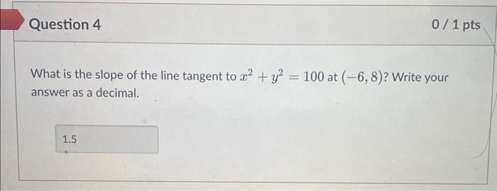 Solved What is the slope of the line tangent to x2+y2=100 at | Chegg.com