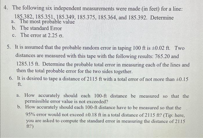 Solved 4. The following six independent measurements were | Chegg.com