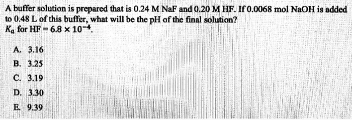 Solved A buffer solution is prepared that is 0.24 M NaF and | Chegg.com