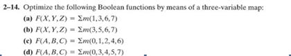 Solved Optimize the following Boolean functions by means of | Chegg.com