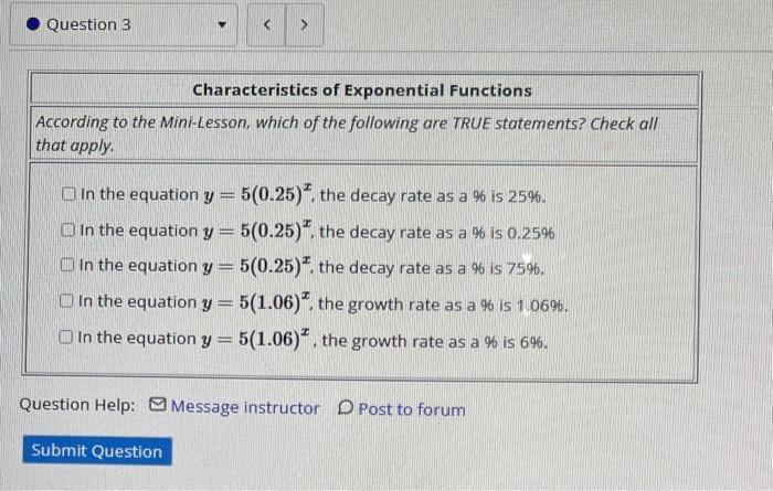 Solved Characteristics of Exponential Functions According to | Chegg.com